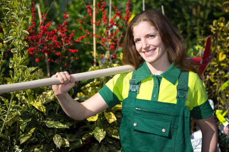 Farmer or Gardener Posing with Shovel in Garden Stock Image - Image of ...