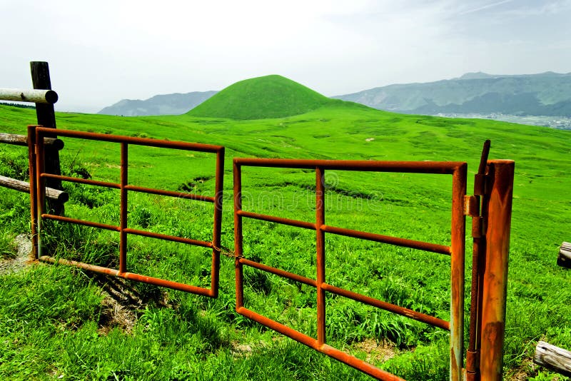 Farmer Gate and Super Green Volcano Landscape Stock Photo - Image of ...