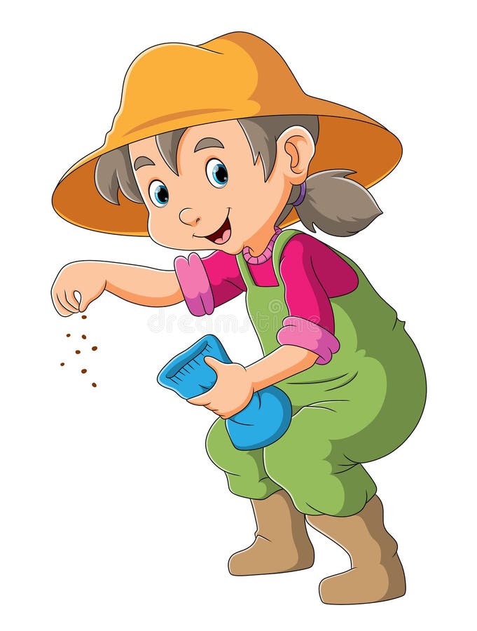 The Farmer Girl is Sowing a Seed Stock Vector - Illustration of ...
