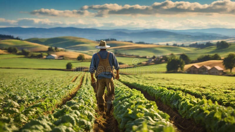 A Farmer is Growing Fresh Organic Crops in a Well-maintained Field ...