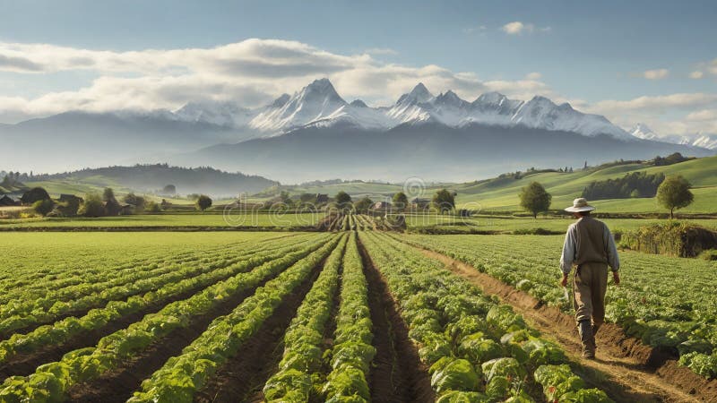 A Farmer is Growing Fresh Organic Crops in a Well-maintained Field ...