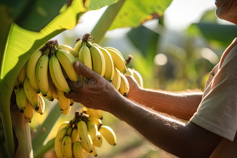 Farmer Hands Harvesting and Picking Up Bananas in a Field Stock Photo ...
