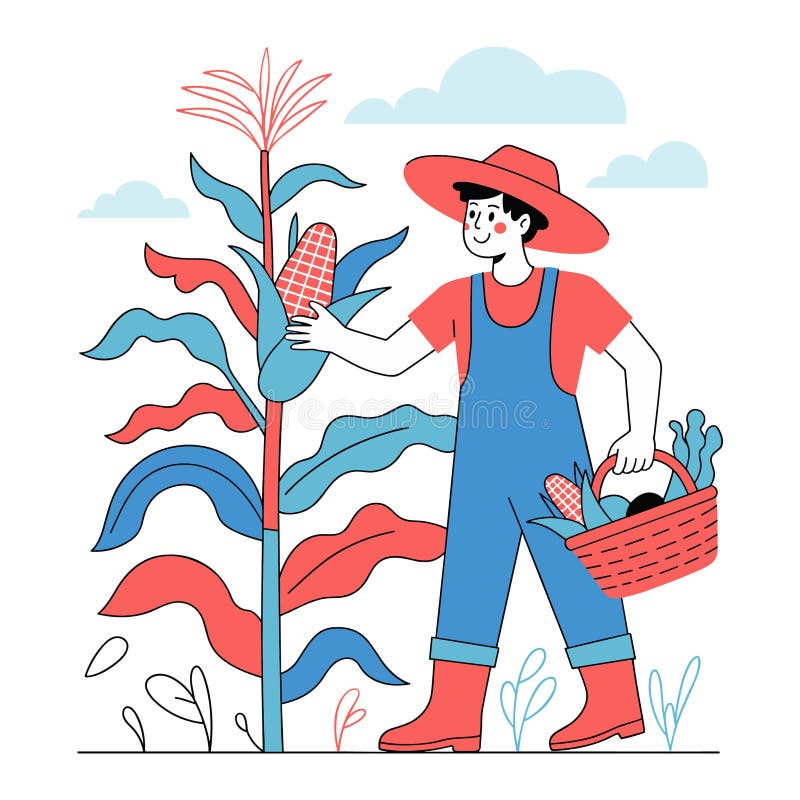 Farmer Harvesting Corn Minimalist Vector Art Stock Vector ...