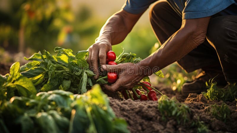 A Farmer Harvests a Fresh Crop of Vegetables Stock Photo - Image of ...