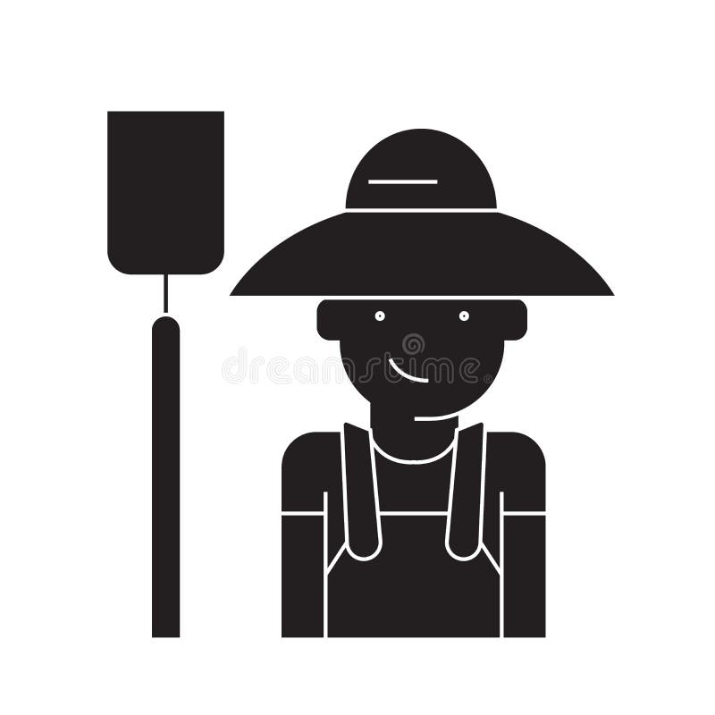 Farmer with Hayfork Black Vector Concept Icon. Farmer with Hayfork Flat ...