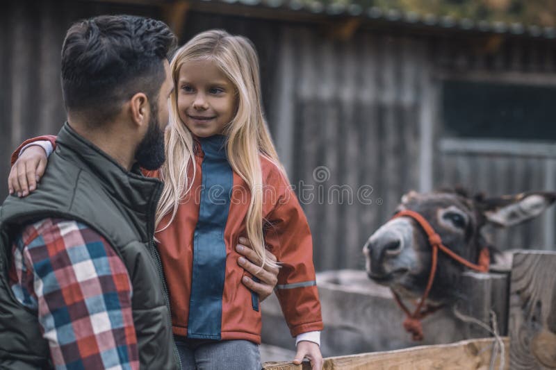 Farmer and His Daughter Spending Time on a Farm Stock Image - Image of ...