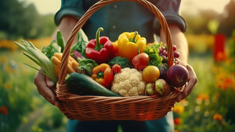 The Farmer is Holding a Basket with Fresh Organic Vege. Generative AI ...