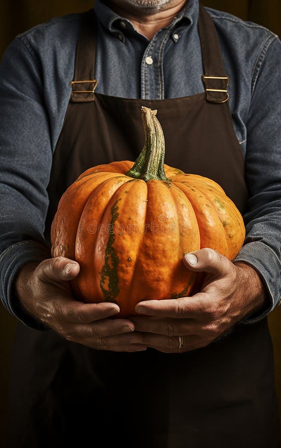 A Farmer Holding a Large Pumpkin, Front View Stock Illustration ...