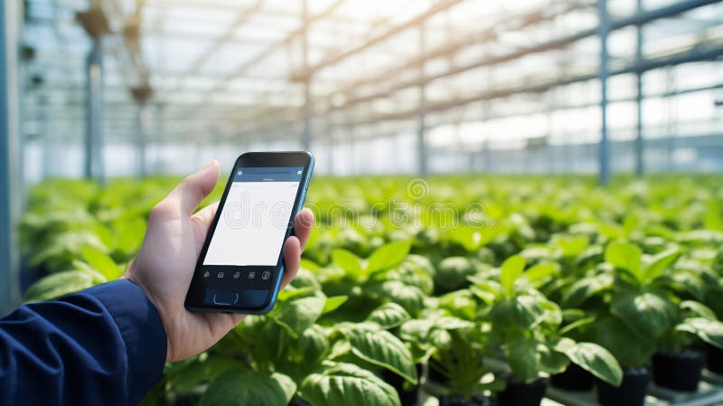 Farmer Holding a Smartphone in Front of Corn Field. Smart Digital ...