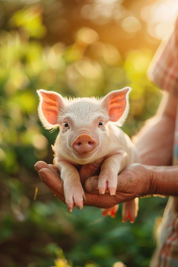The Farmer Holds a Pig in His Hands. Selective Focus Stock Image ...