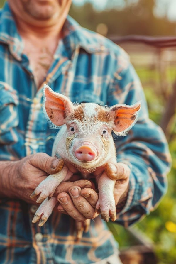 The Farmer Holds a Pig in His Hands. Selective Focus Stock Photo ...