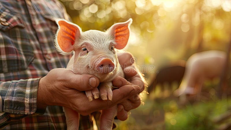 The Farmer Holds a Pig in His Hands. Selective Focus Stock Image ...