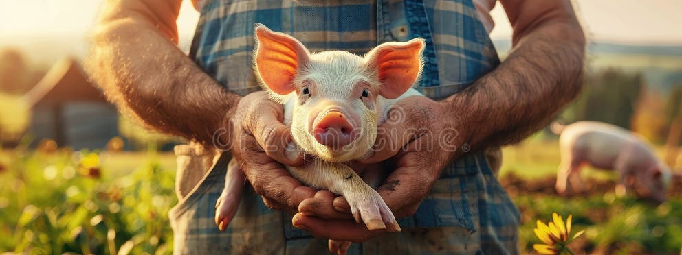 The Farmer Holds a Pig in His Hands. Selective Focus Stock Photo ...