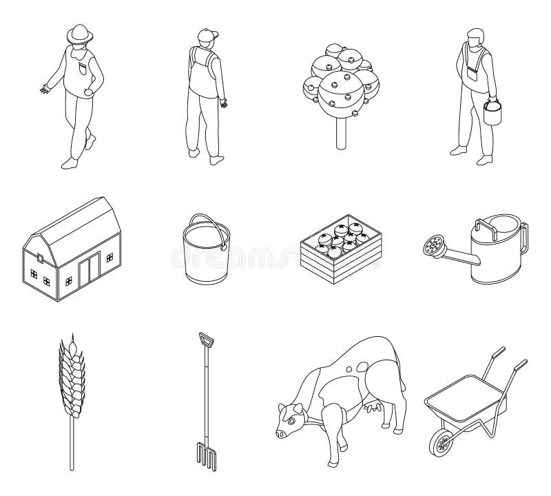 Farmer Icons Set Outline Vector Stock Vector - Illustration of ...