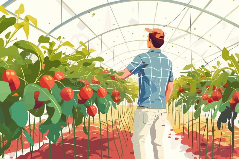 Farmer Inspecting Crops in a Greenhouse Isolated Stock Vector ...