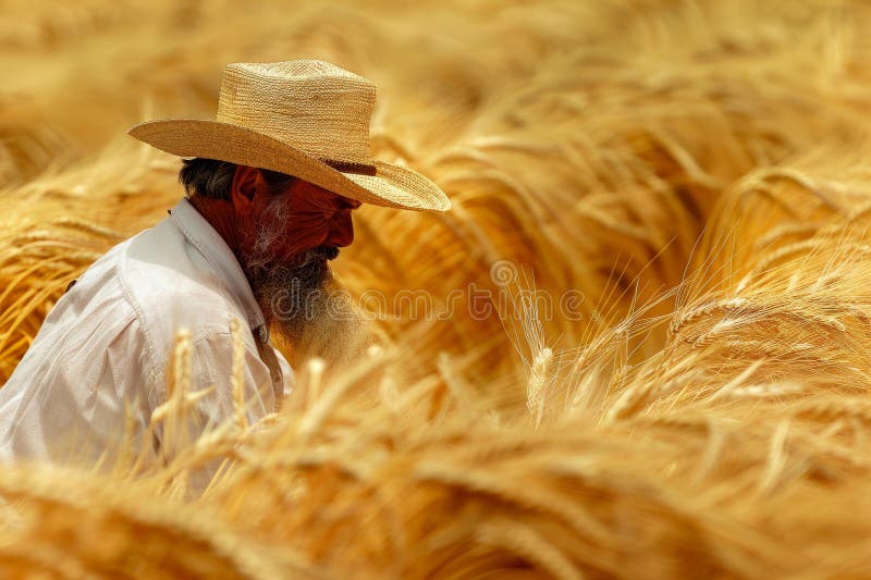 Farmer Inspecting Golden Wheat Field Stock Image - Image of inspection ...