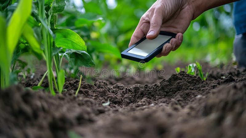 Farmer Inspecting Soil Quality with Handheld Device Stock Illustration ...