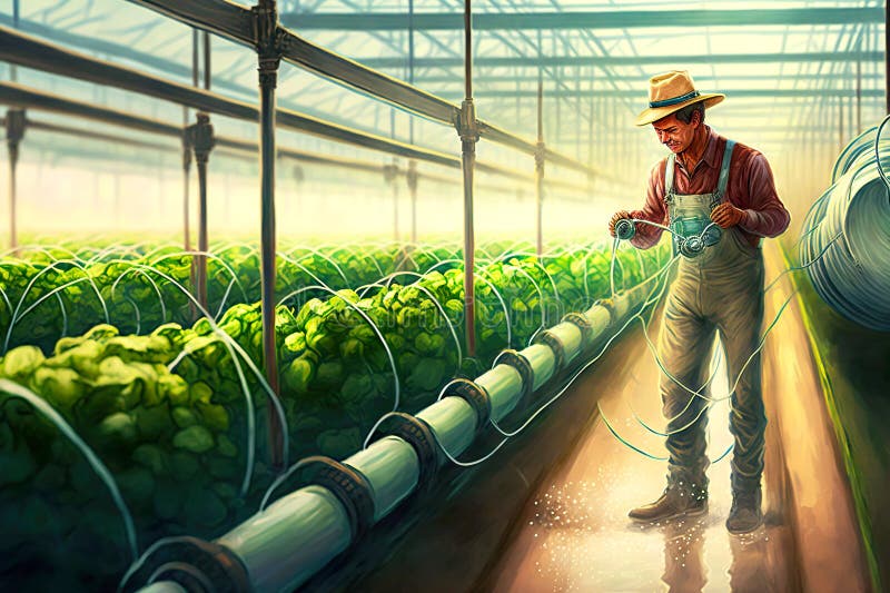 Farmer Installing Drip Irrigation for Vegetables in Hydroponic Farm ...