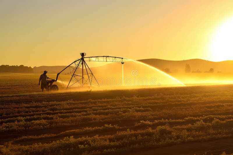 Farmer Irrigating Crops Using Pivot Irrigation System. Generative AI ...