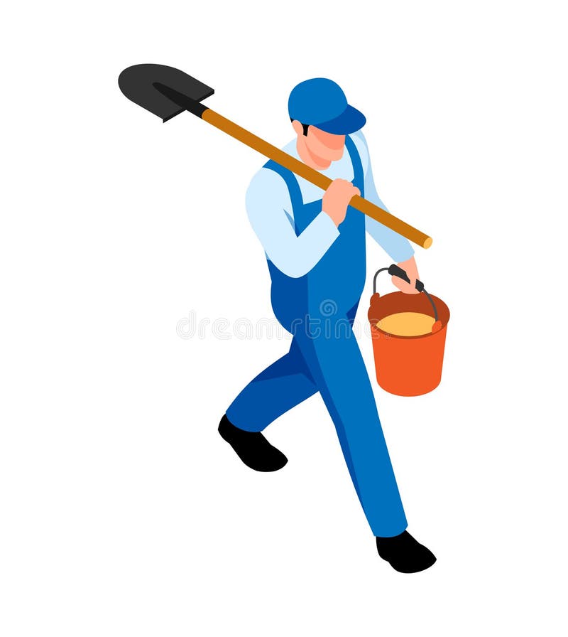 Farmer Isometric Icon stock vector. Illustration of bucket - 245625689