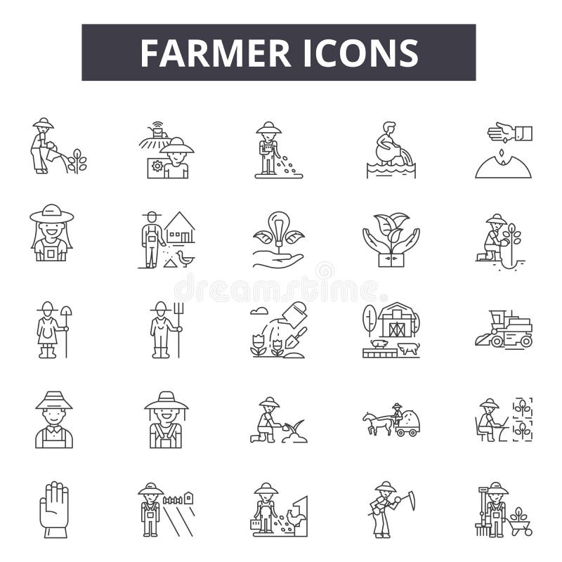 Farmer Line Icons for Web and Mobile Design. Editable Stroke Signs ...