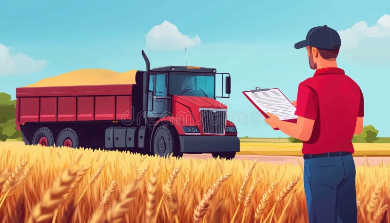 Farmer Manages Wheat Loading Onto Grain Truck while Driver Takes Notes ...