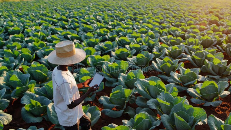 Farmer Managing Cabbage Crop with Digital Tablet Stock Video - Video of ...