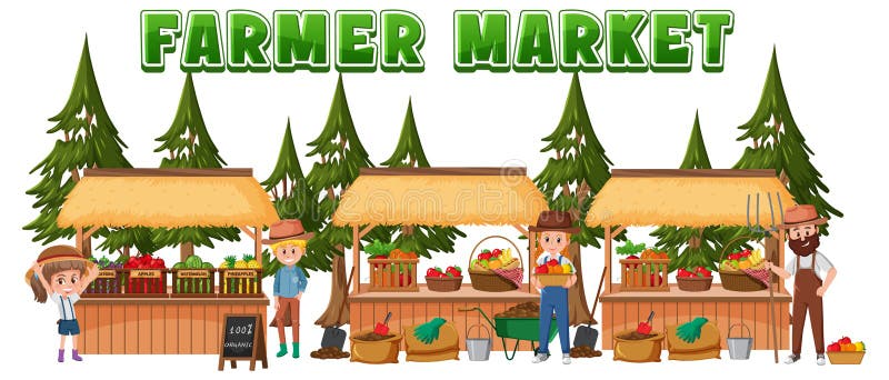 Farmer Market Concept with Stall Shops Stock Vector - Illustration of ...