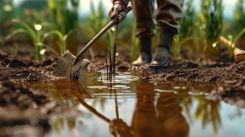A Farmer in the Mud with a Shovel. Created by Generative Artificial ...
