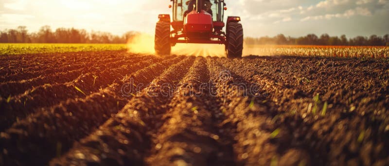 Farmer Operating Tractor in Field, Preparing Soil for Planting Stock ...