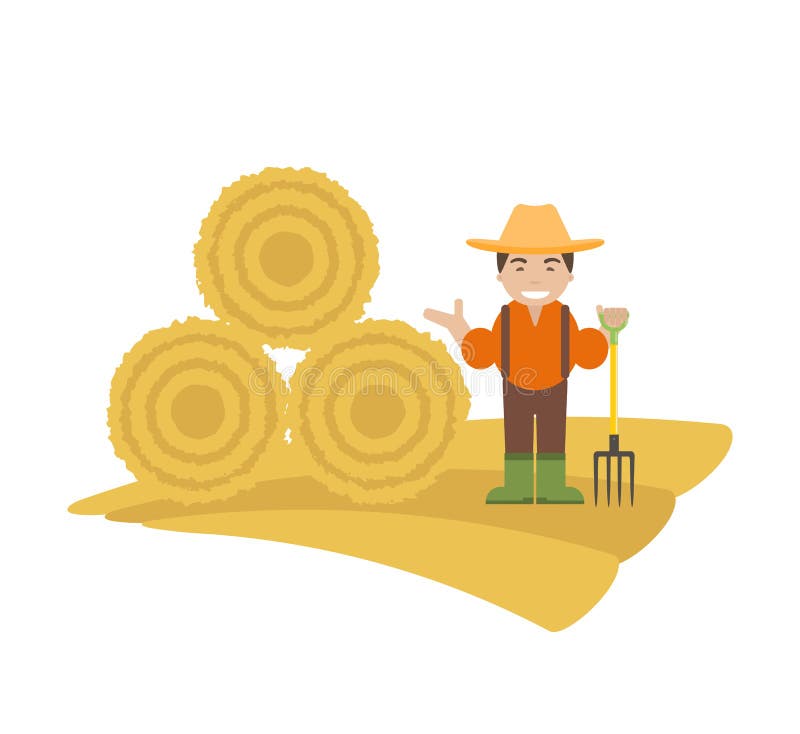 Farmer with Pitchfork and Haystack Stock Vector - Illustration of ...