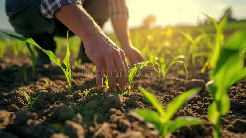Farmer Planting Seedling Corn in Field. Stock Illustration ...