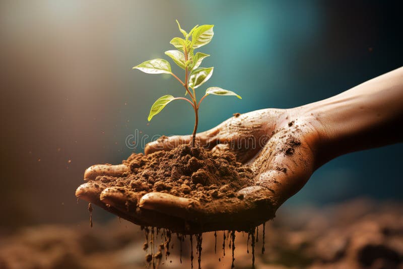 Farmer Planting a Small Tree in Spring, Sprout Growing from the Soil ...