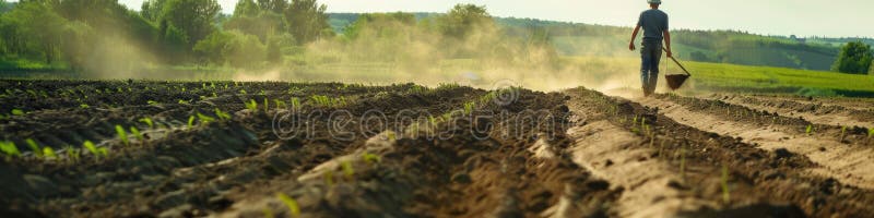 The Farmer Plants on the Plot. Selective Focus Stock Photo - Image of ...