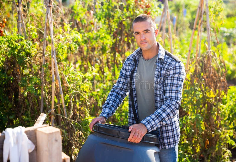 A Plastic Barrel with Crushed Grapes. the Process of Making Wine Stock ...