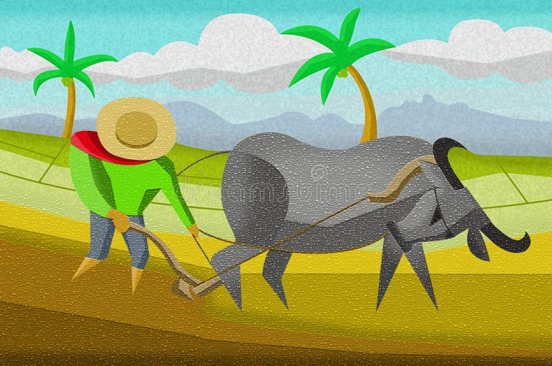 Farmer Plowing the Fields, Cubism Art Stock Illustration - Illustration ...