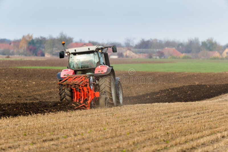 Farmer Plowing Stubble Field Stock Photo - Image of plowing, farming ...
