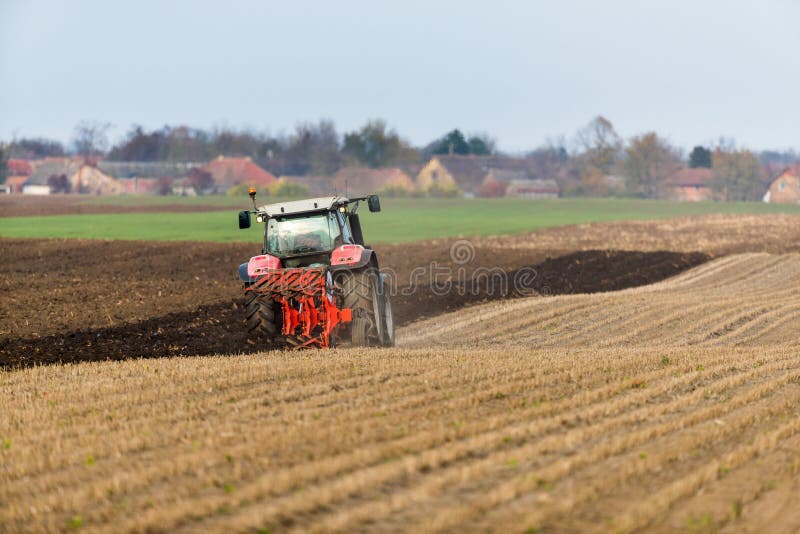 Farmer Plowing Stubble Field Stock Image - Image of stubble, farming ...