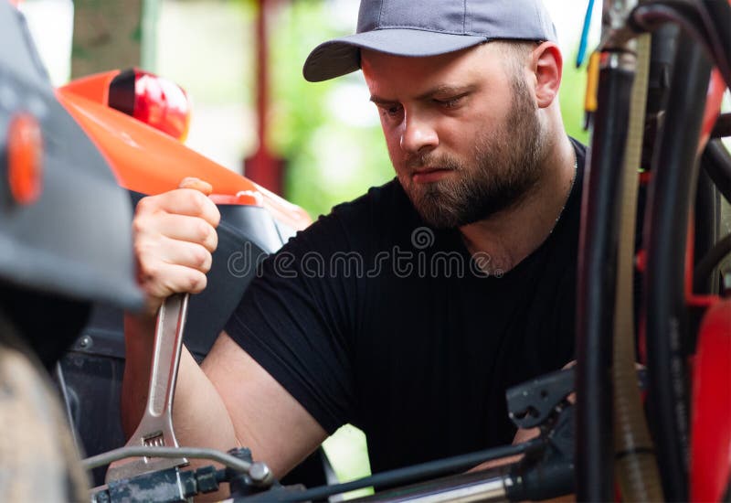 The Farmer Repairs Agricultural Machines Stock Image - Image of ...