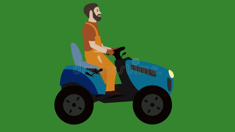 Farmer Rides on a Blue Tractor. Tractor Driver in 2d Animation on a ...