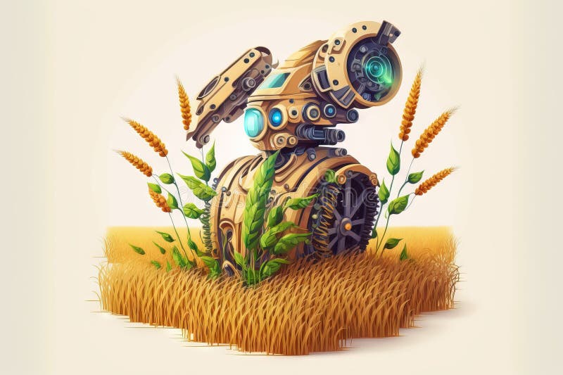 Farmer Robot Working in a Wheat Field. Intelligent Farming Idea Stock ...