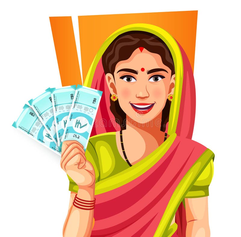 Happy Indian Traditional Woman in Saree Showing Indian 50 Rupee Notes ...
