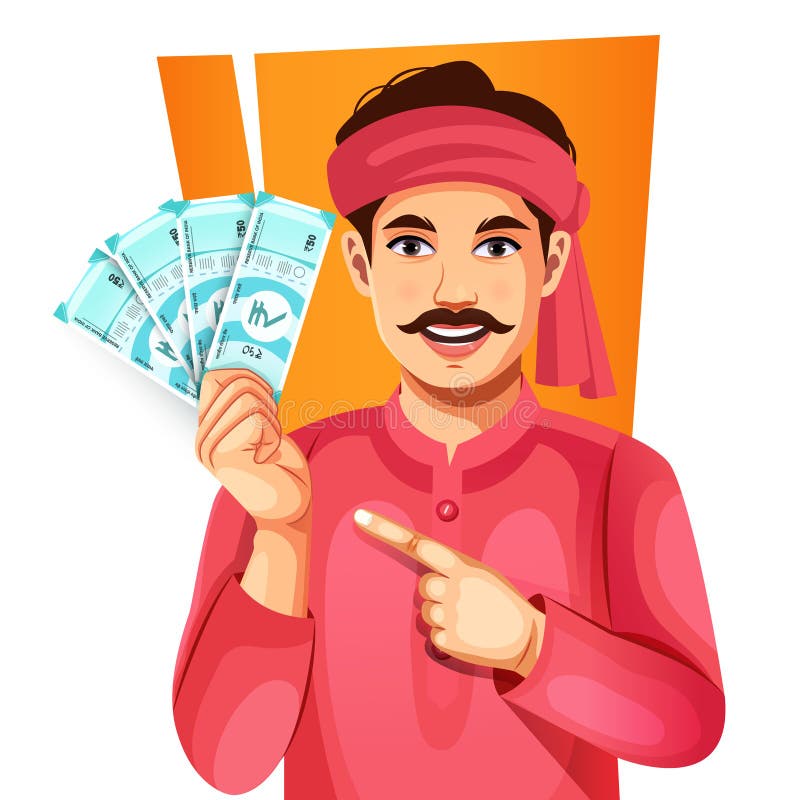 Happy Young Indian Man Showing Indian 50 Rupee Notes Against Copy Space ...