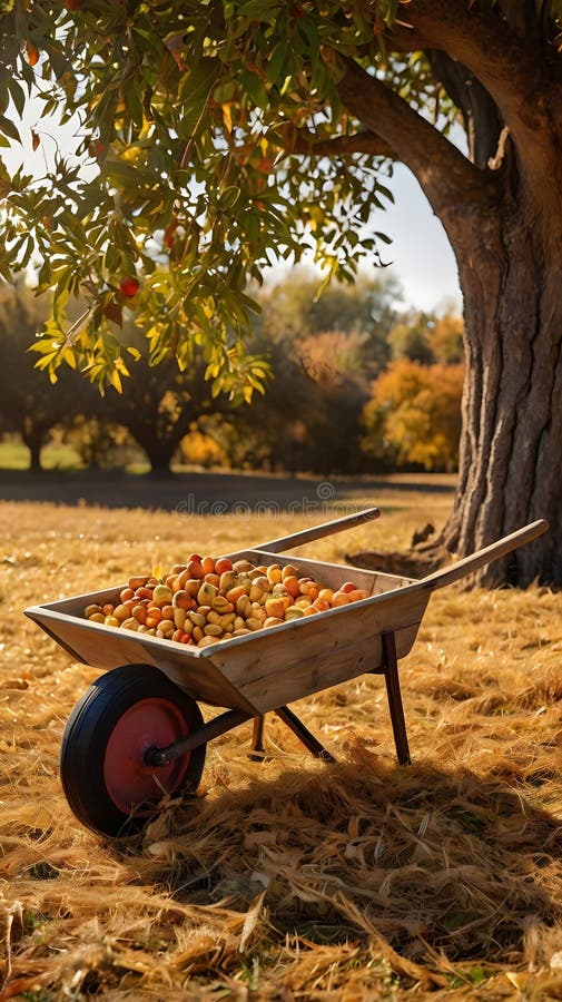 Farmer S Cart with Corn and Apples in a Field Stock Illustration ...