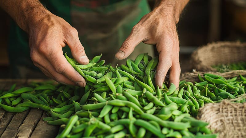 Farmer S Hands Sorting Fresh Green Beans at a Market Stall Stock Photo ...