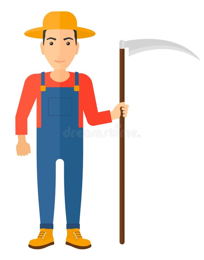 Farmer with Scythe Vector Illustration. Stock Vector - Illustration of ...