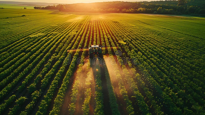 Farmer is Spraying Crops Growing in Neat Rows Stock Illustration ...