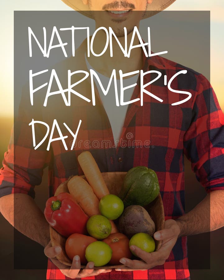 Farmer at Sunset Outdoor. National Farmer`s Day Text Stock Image ...