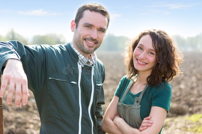 Farmer Team at Work in a Field Stock Image - Image of portrait, collect ...