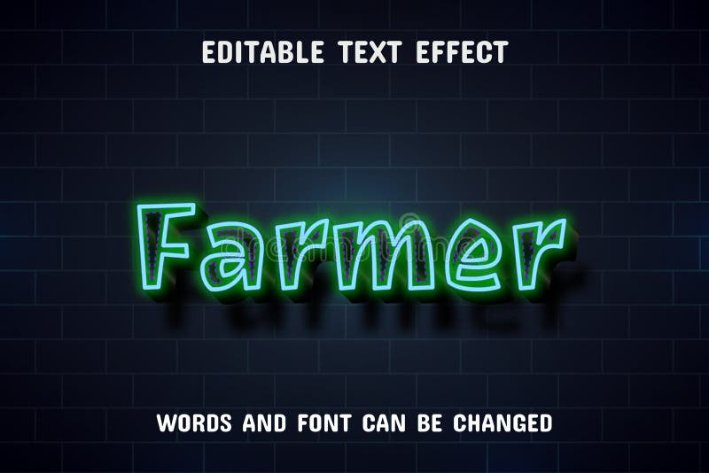 Farmer Text - Neon Text Effect Editable Stock Vector - Illustration of ...
